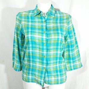 Judith Hart | Tops | Judith Hart Linenrayon Plaid Button Up Blouse ...